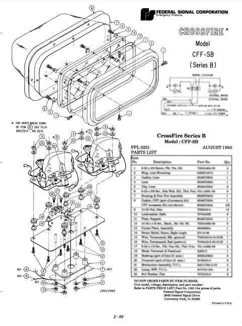 Federal Signal Light CrossFire Model CFF-SB Series B - Parts List