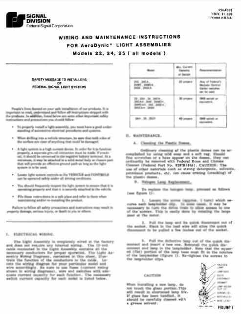 Federal Signal Wiring and Maintenance Instructions For Aerodynic Model
