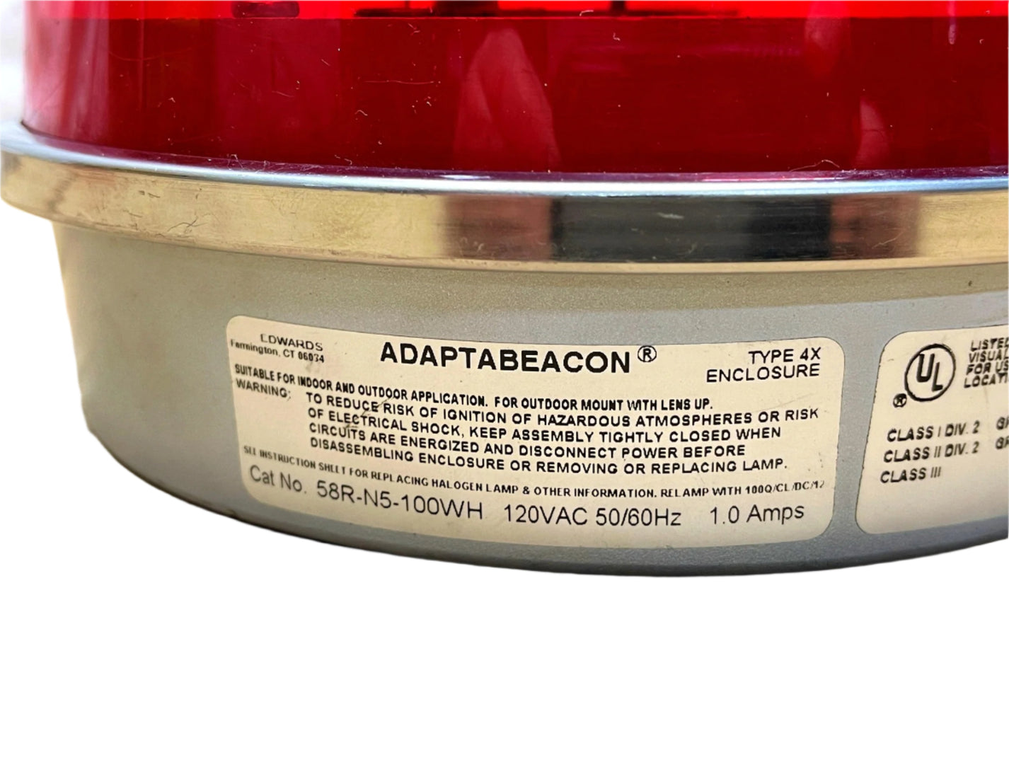 EDWARDS SIGNALING Rotating Warning Light: Red, 100W Halogen, 120V AC,