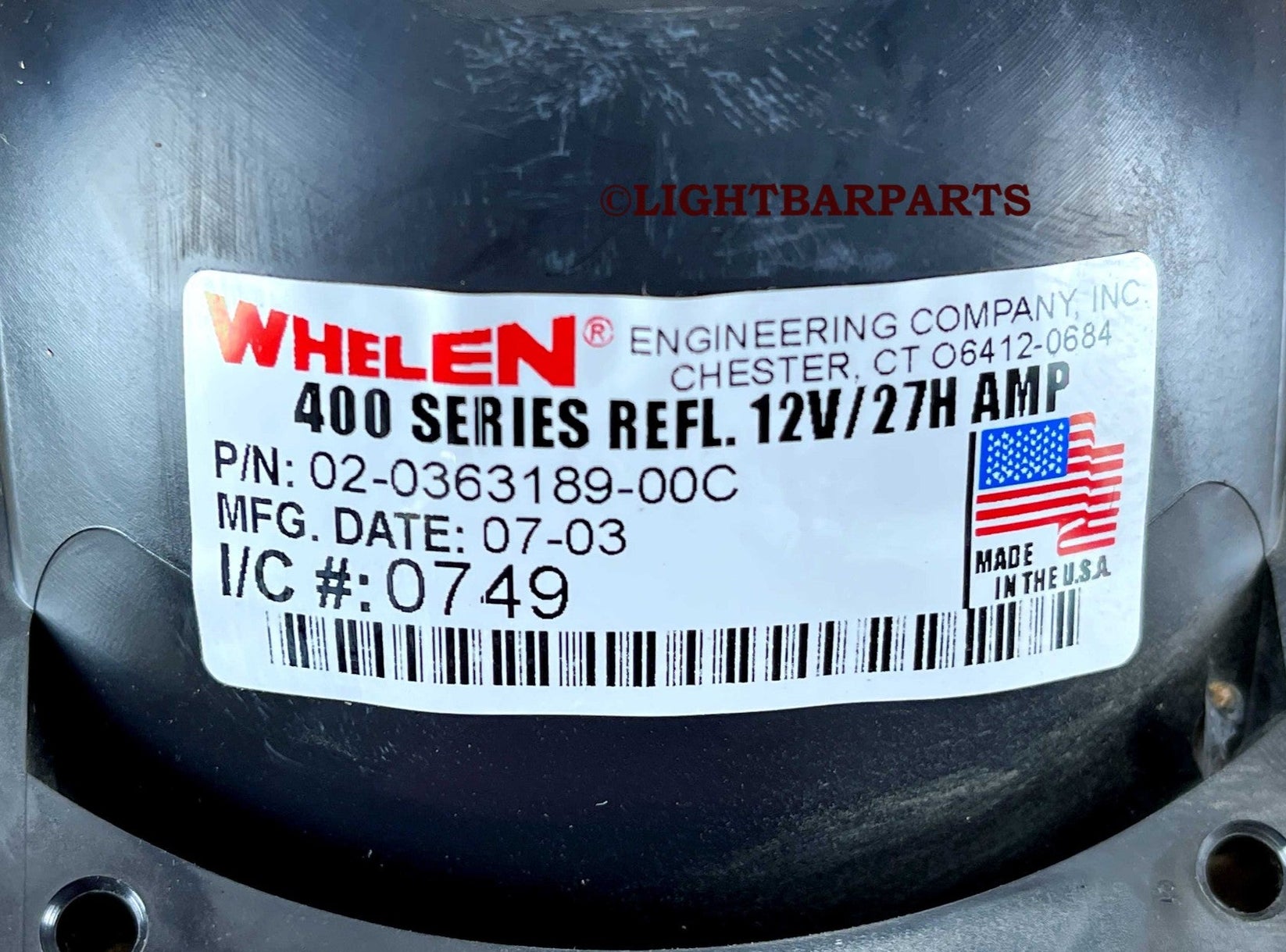 Whelen Lightbar - 400 Series Halogen Reflector P/N: 02-0363189-00C