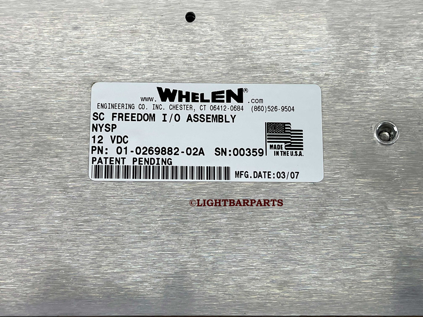 Whelen Freedom Lightbar - Special NYSP Freedom I/O Assembly P/N: 01-02